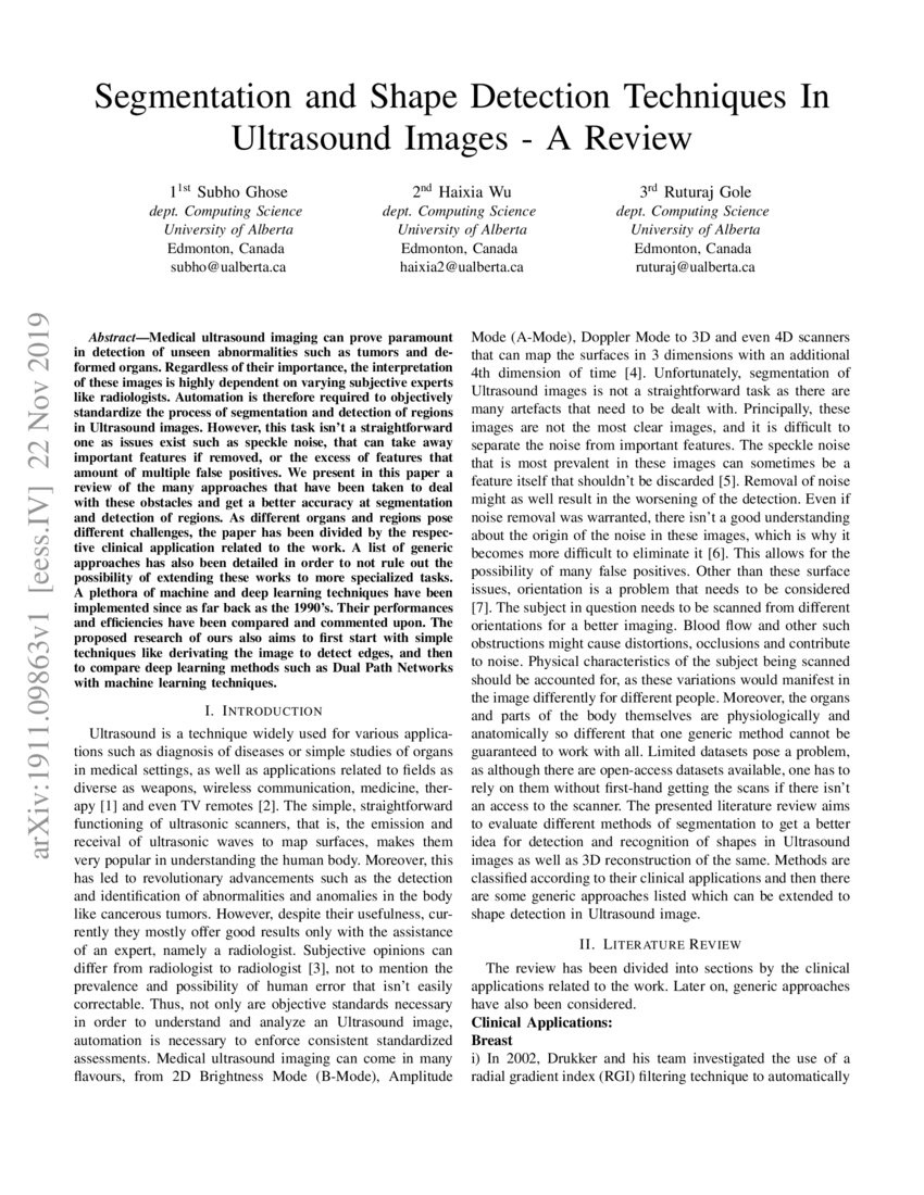 Shape Detection In 2D Ultrasound Images | DeepAI