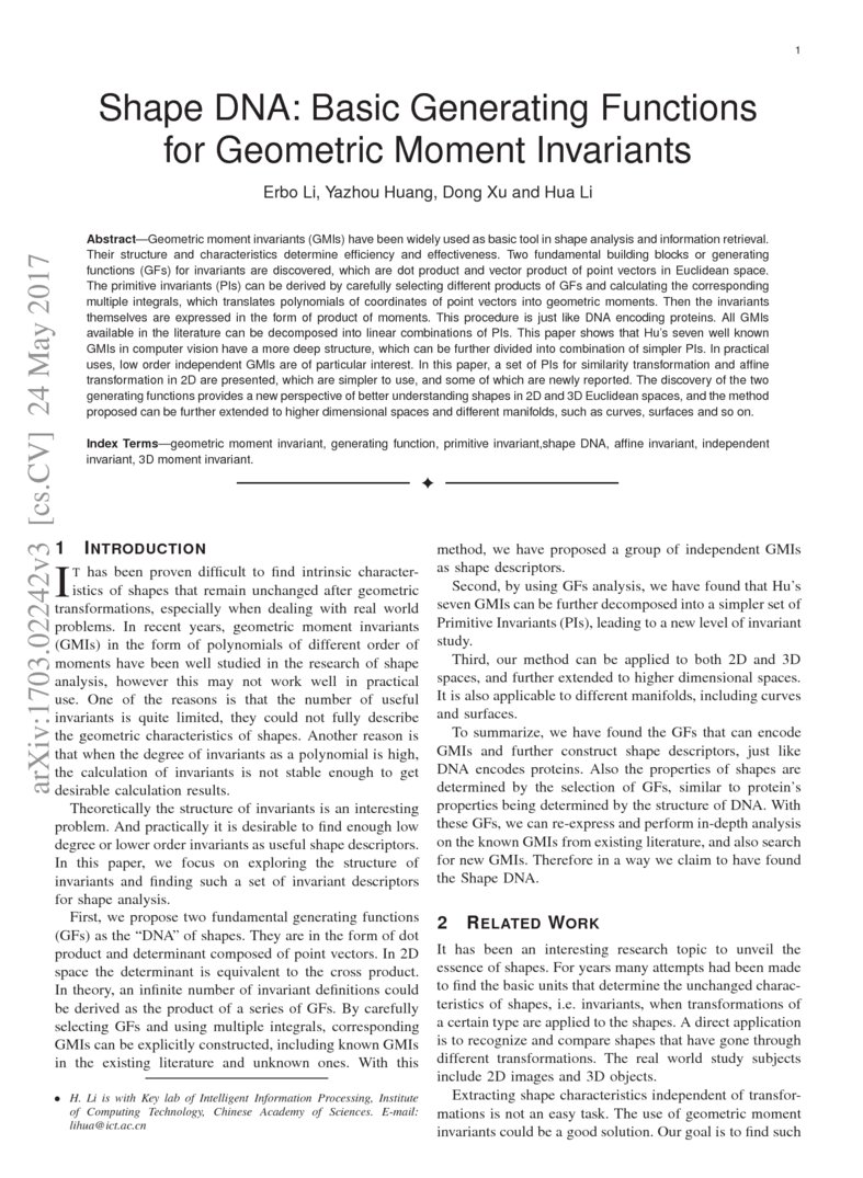 Shape DNA: Basic Generating Functions for Geometric Moment Invariants ...