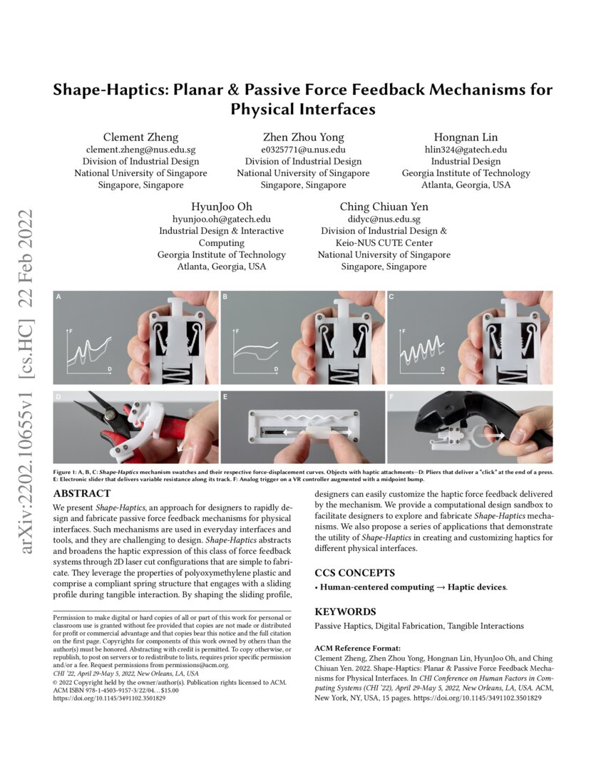Shape-Haptics: Planar Passive Force Feedback Mechanisms for Physical ...