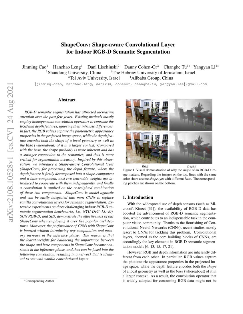 ShapeConv: Shape-aware Convolutional Layer for Indoor RGB-D Semantic Segmentation | DeepAI