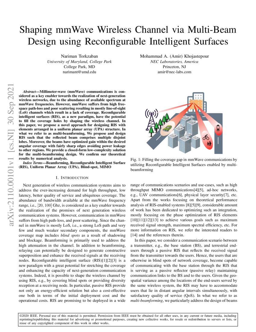 Shaping mmWave Wireless Channel via Multi-Beam Design using Reconfigurable Intelligent Surfaces ...