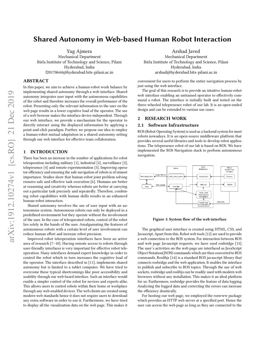 Shared Autonomy in Web-based Human Robot Interaction | DeepAI
