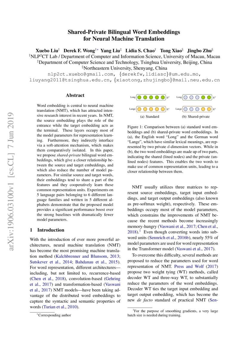 Shared Private Bilingual Word Embeddings For Neural Machine Translation Deepai