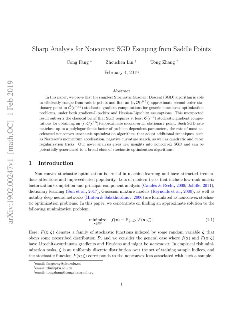 Sharp Analysis for Nonconvex SGD Escaping from Saddle Points | DeepAI Sharp Analysis for Nonconvex SGD Escaping from Saddle Points | DeepAI