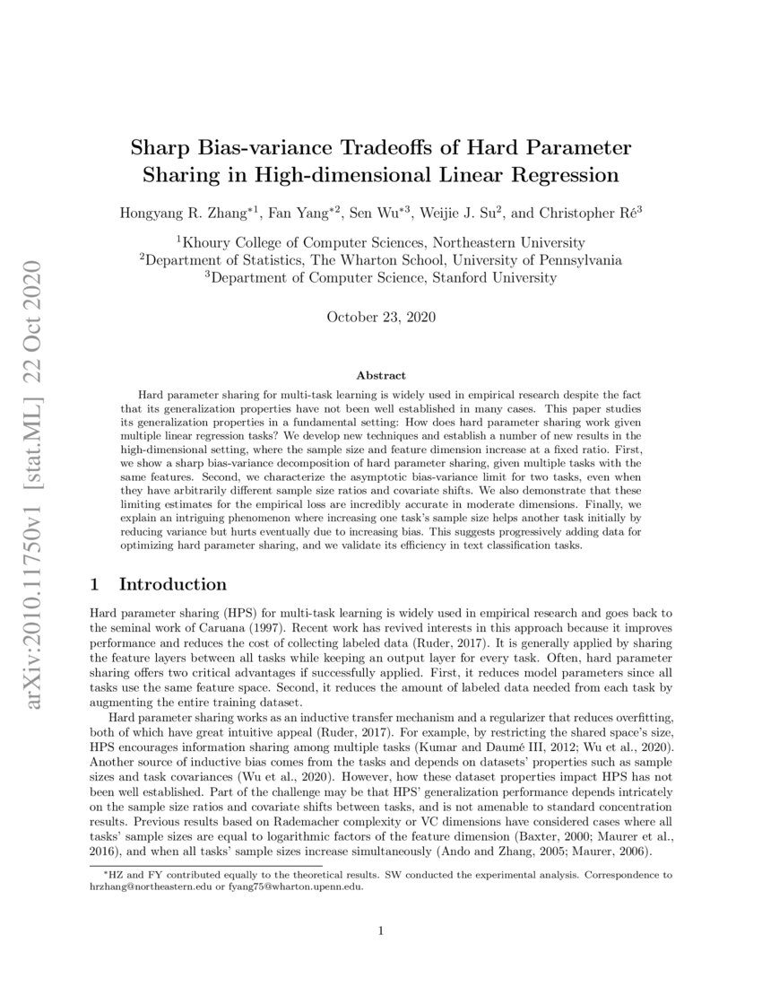 Sharp Bias-variance Tradeoffs of Hard Parameter Sharing in High ...
