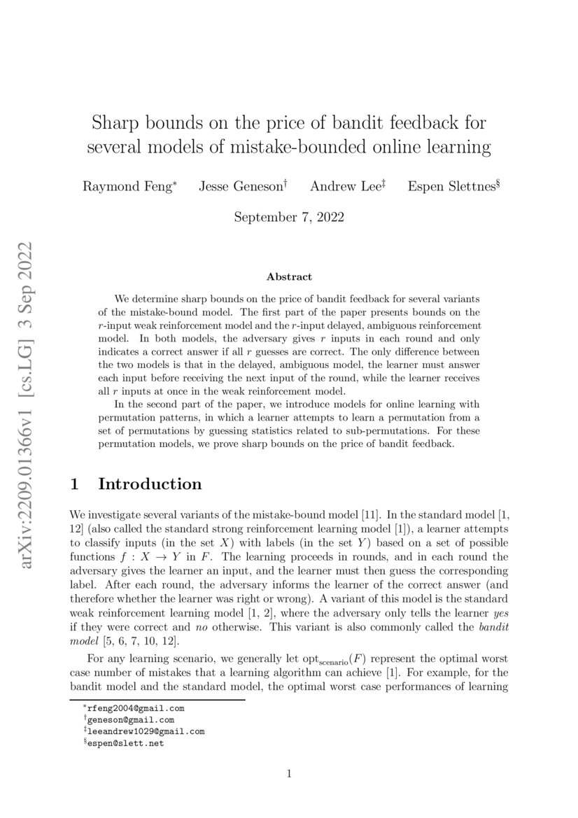Sharp bounds on the price of bandit feedback for several models of ...