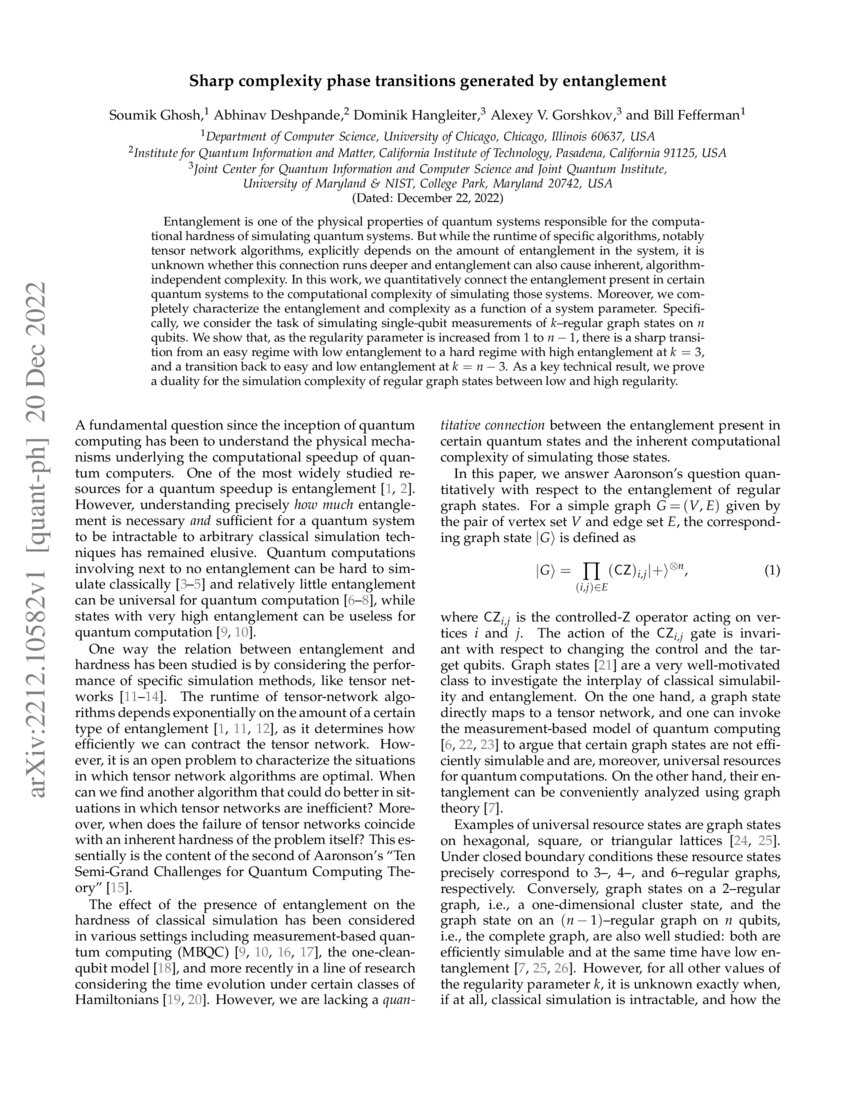 Sharp complexity phase transitions generated by entanglement | DeepAI