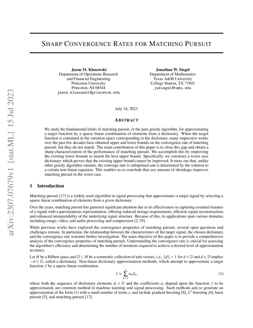 Sharp Convergence Rates For Matching Pursuit Deepai