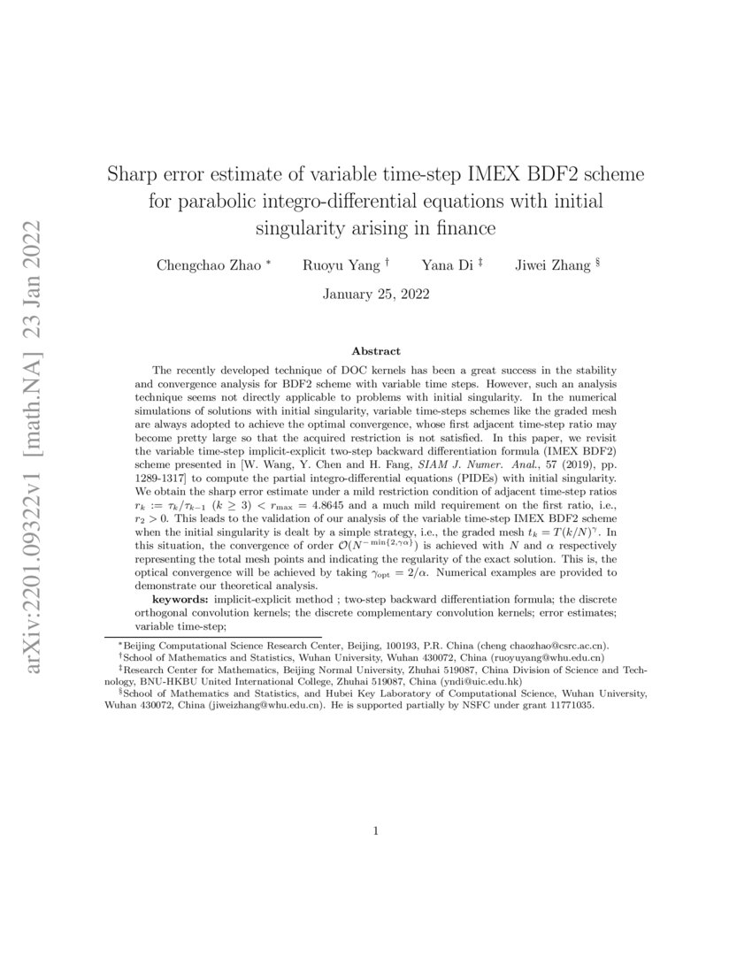 Sharp error estimate of variable time-step IMEX BDF2 scheme for ... Sharp error estimate of variable time-step IMEX BDF2 scheme for ...