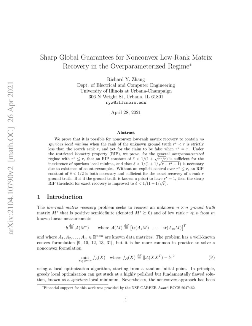 Sharp Global Guarantees for Nonconvex Low-Rank Matrix Recovery in the Overparameterized Regime ...