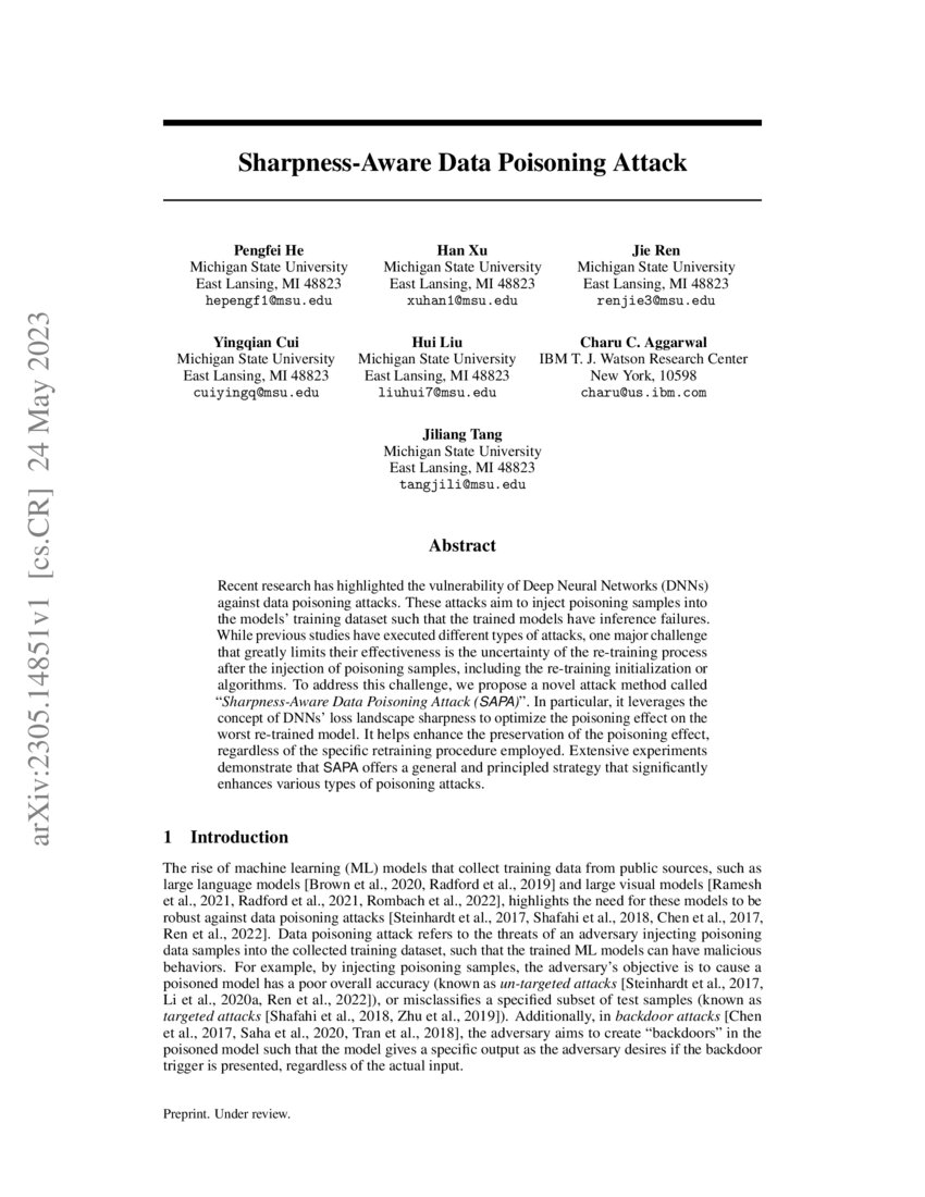 Sharpness-Aware Data Poisoning Attack | DeepAI