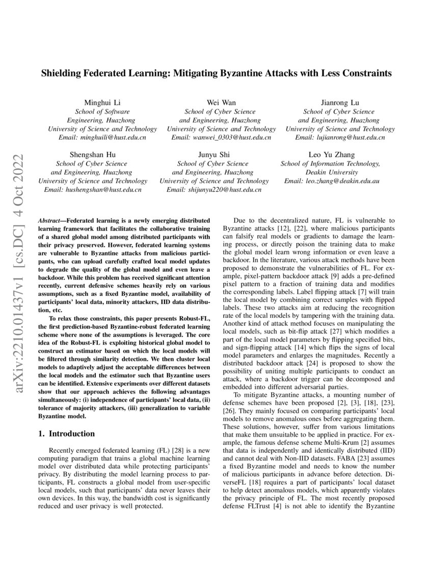 Shielding Federated Learning: Mitigating Byzantine Attacks with Less ... Shielding Federated Learning: Mitigating Byzantine Attacks with Less ...