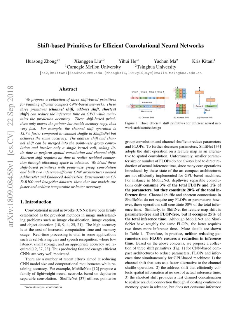 Shift-based Primitives for Efficient Convolutional Neural Networks | DeepAI