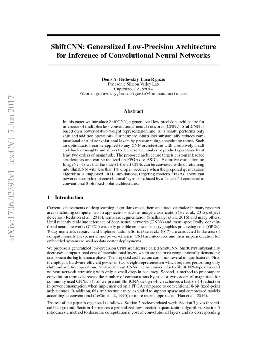 ShiftCNN: Generalized Low-Precision Architecture for Inference of Convolutional Neural Networks ...