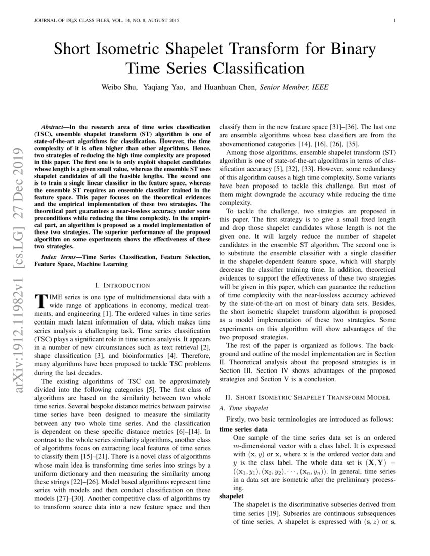 Short Isometric Shapelet Transform For Binary Time Series