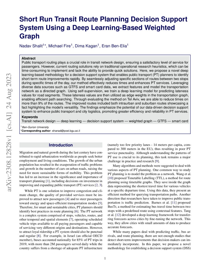 Short Run Transit Route Planning Decision Support System Using a Deep Learning-Based Weighted ...