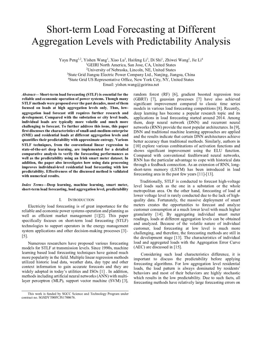 Short-term Load Forecasting at Different Aggregation Levels with Predictability Analysis | DeepAI