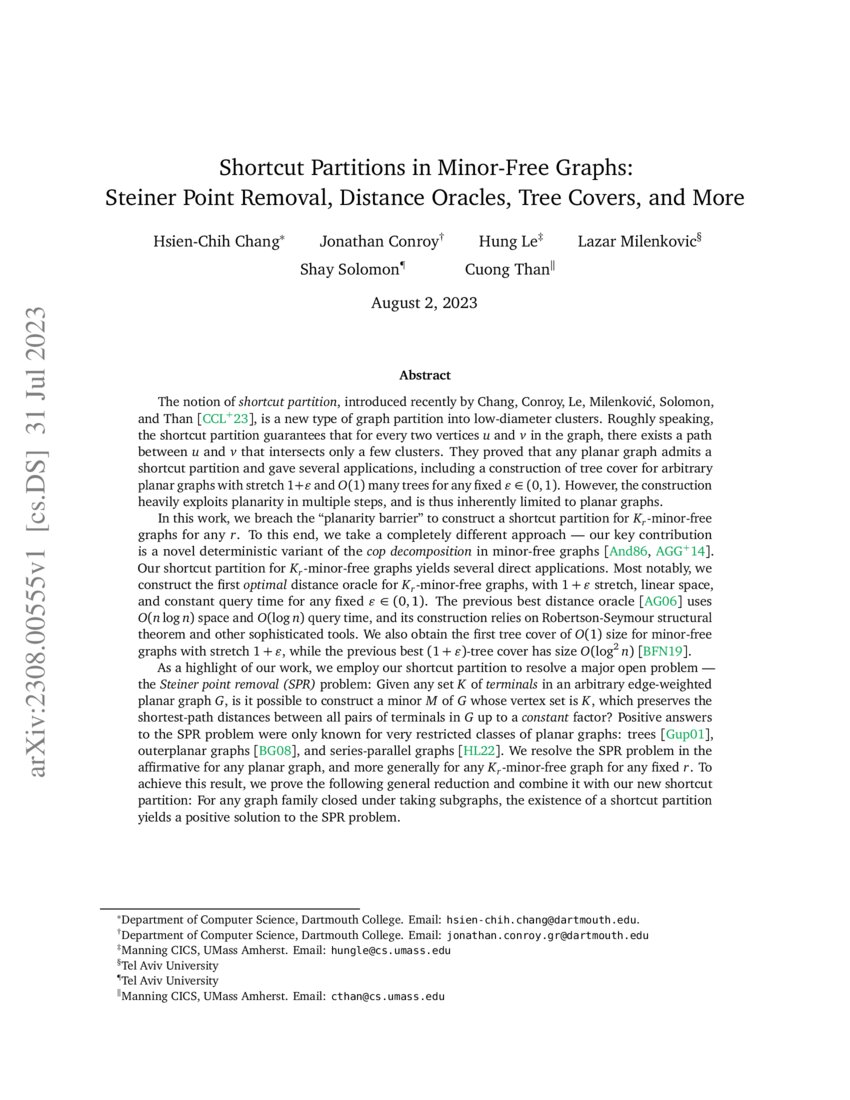 Shortcut Partitions in Minor-Free Graphs: Steiner Point Removal ...