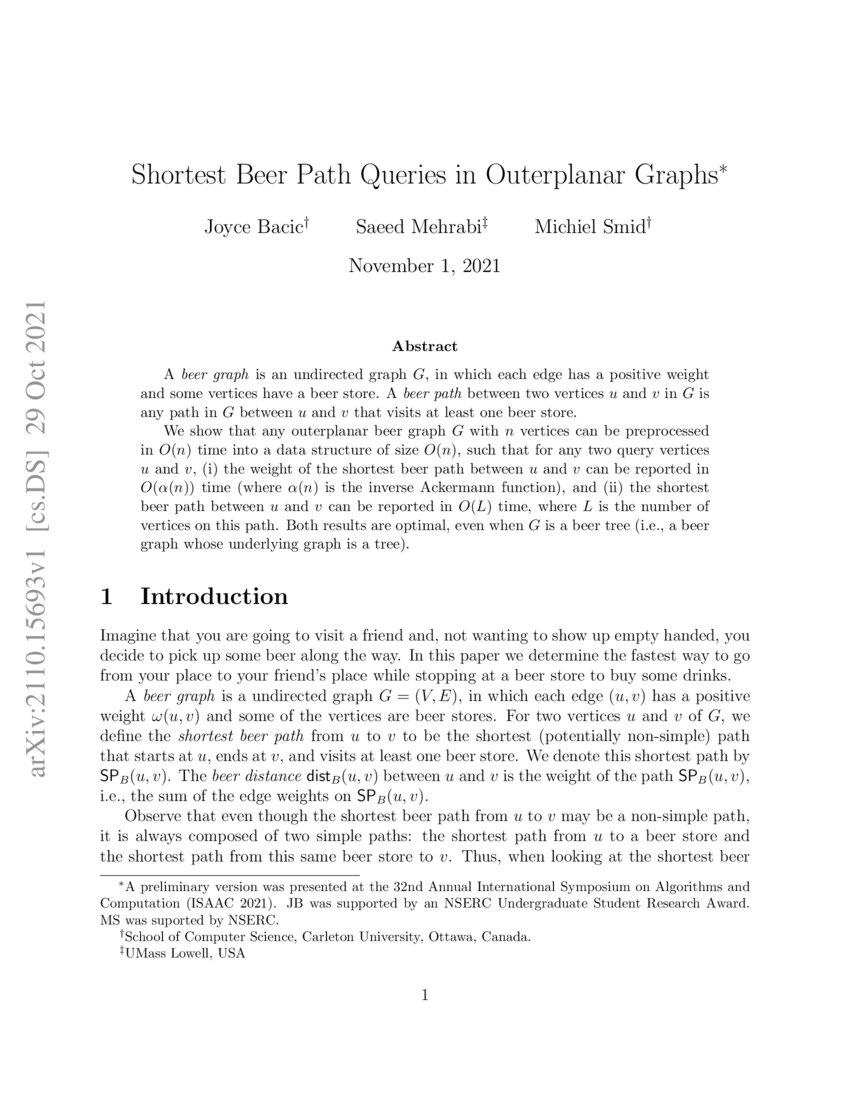 Shortest Beer Path Queries In Outerplanar Graphs Deepai 