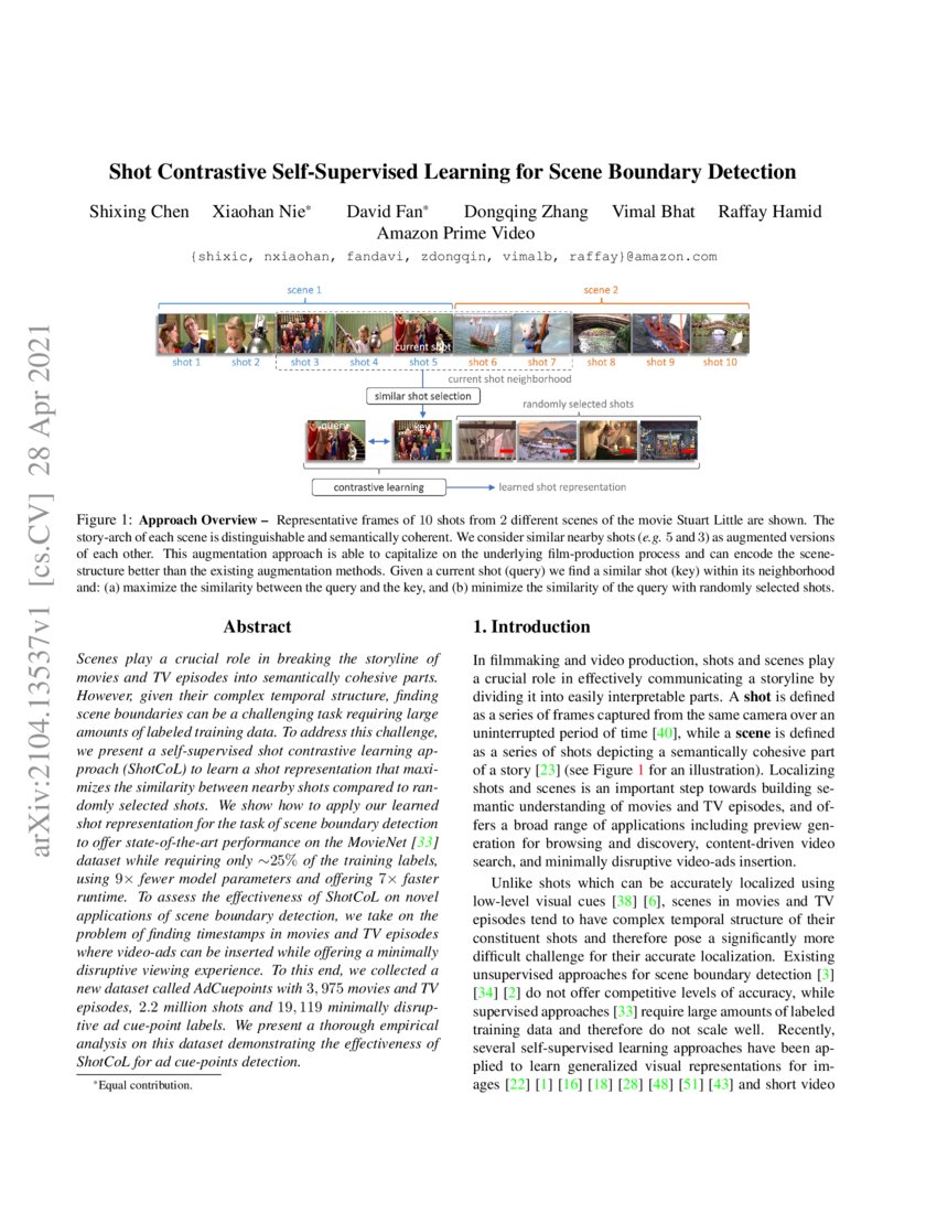 Shot Contrastive Self-Supervised Learning for Scene Boundary Detection | DeepAI
