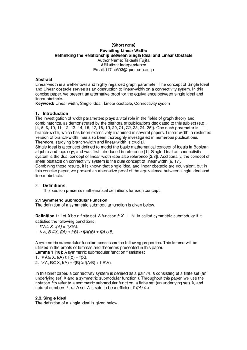 Shote note:Revisiting Linear Width: Rethinking the Relationship Between Single Ideal and Linear ...