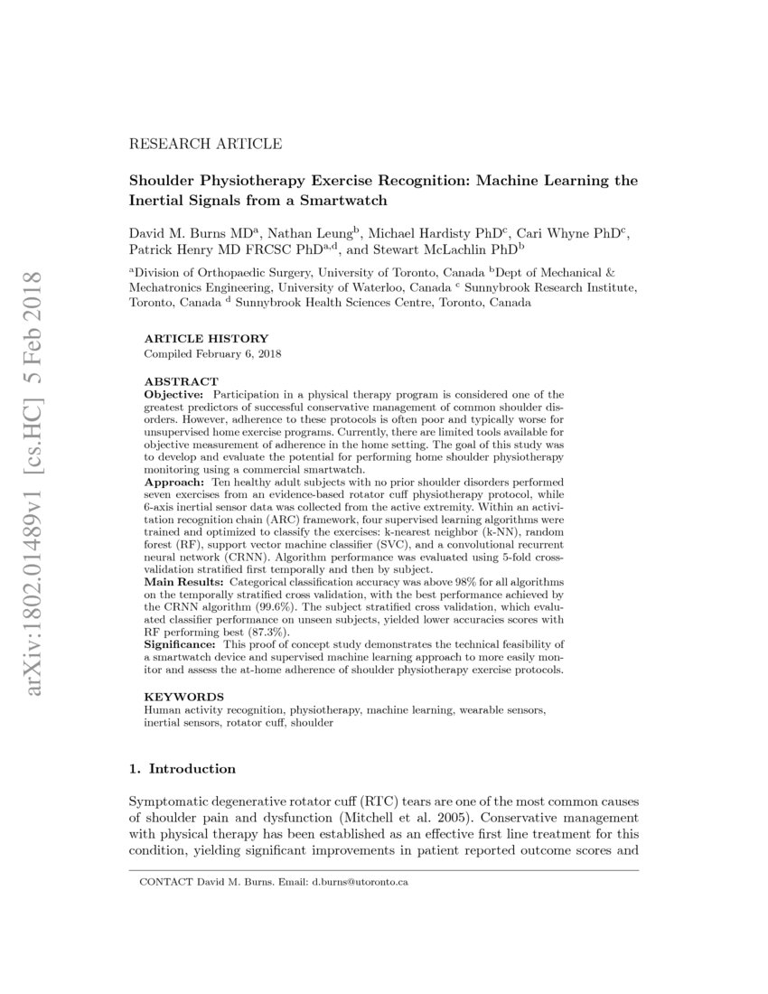 Shoulder Physiotherapy Exercise Recognition: Machine Learning the ...