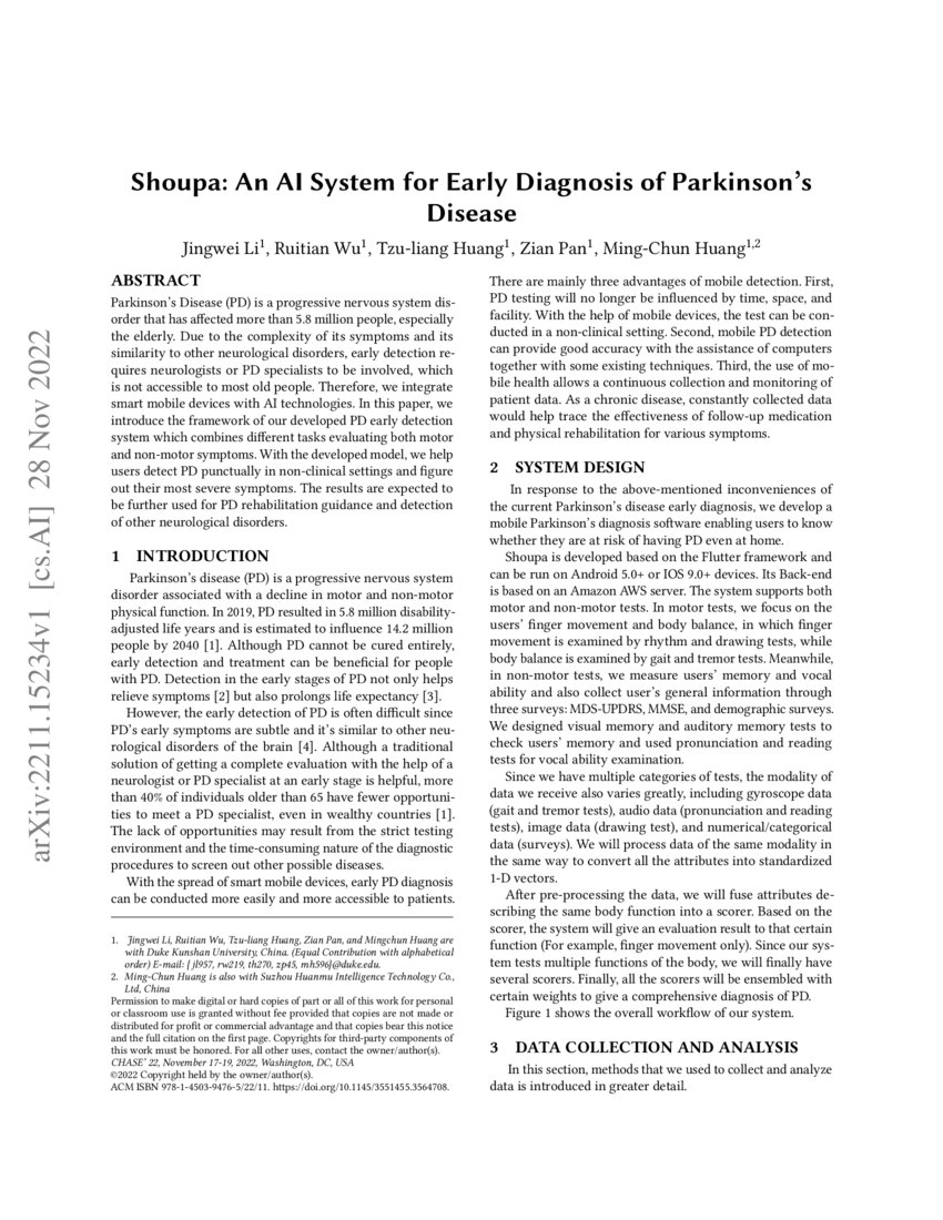 Shoupa: An AI System for Early Diagnosis of Parkinson's Disease | DeepAI