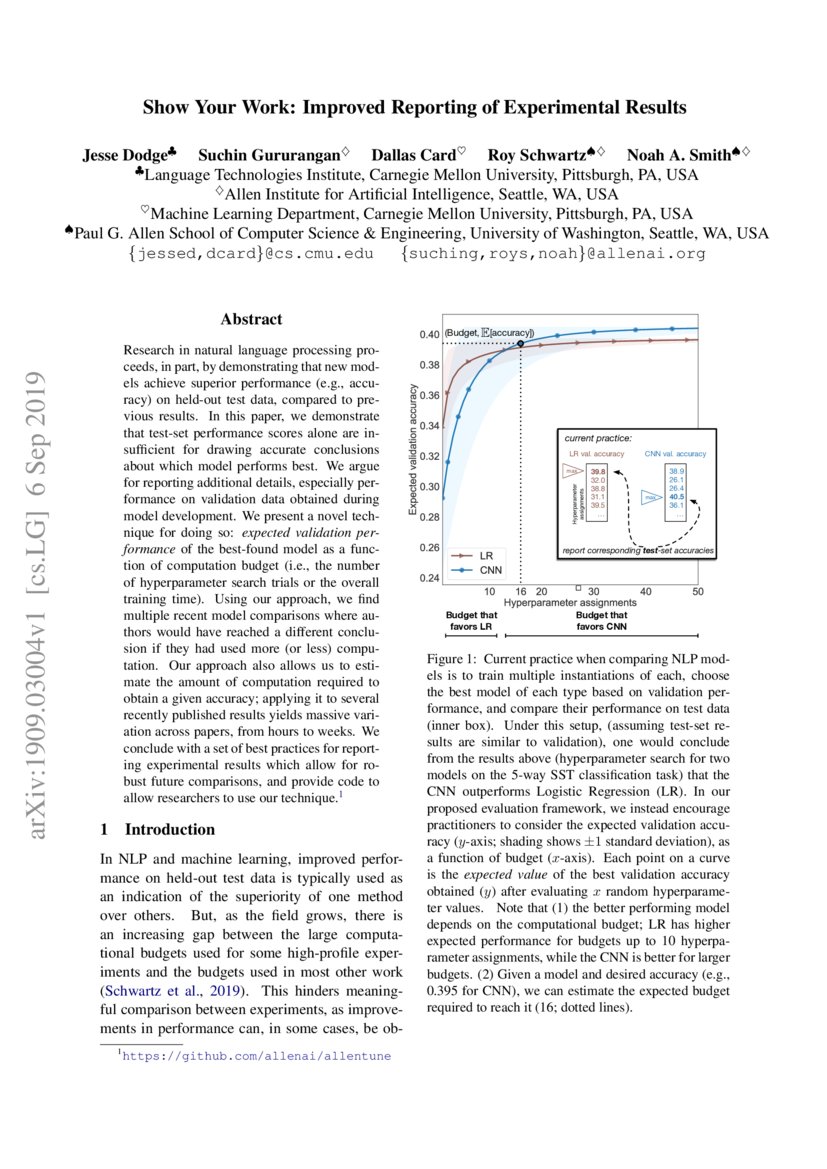 Show Your Work: Improved Reporting of Experimental Results | DeepAI