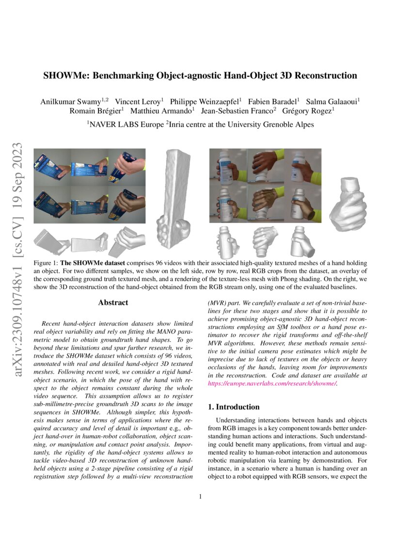 Showme Benchmarking Object Agnostic Hand Object 3d Reconstruction Deepai