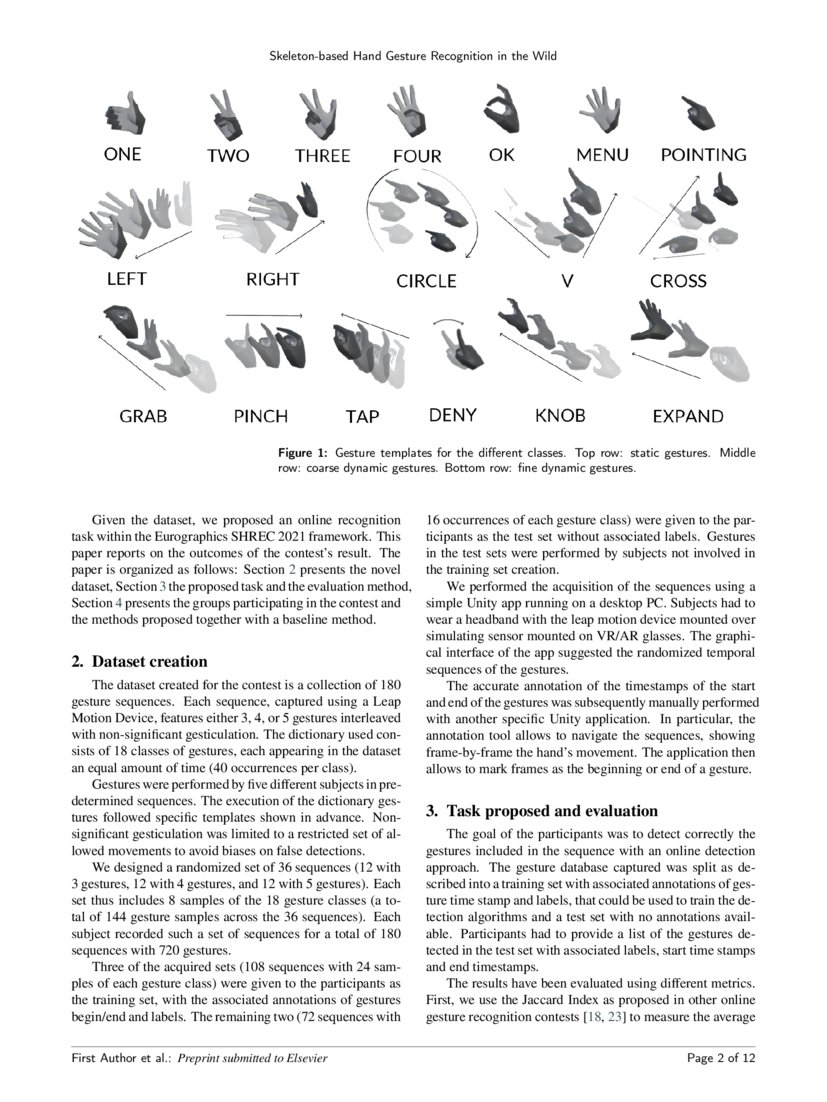 SHREC 2021: Track on Skeleton-based Hand Gesture Recognition in the Wild | DeepAI