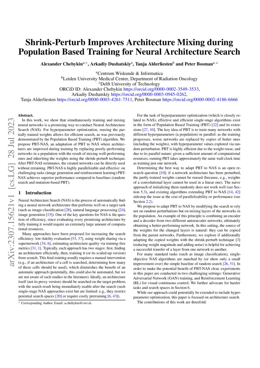 Shrink-Perturb Improves Architecture Mixing during Population Based Training for Neural ...