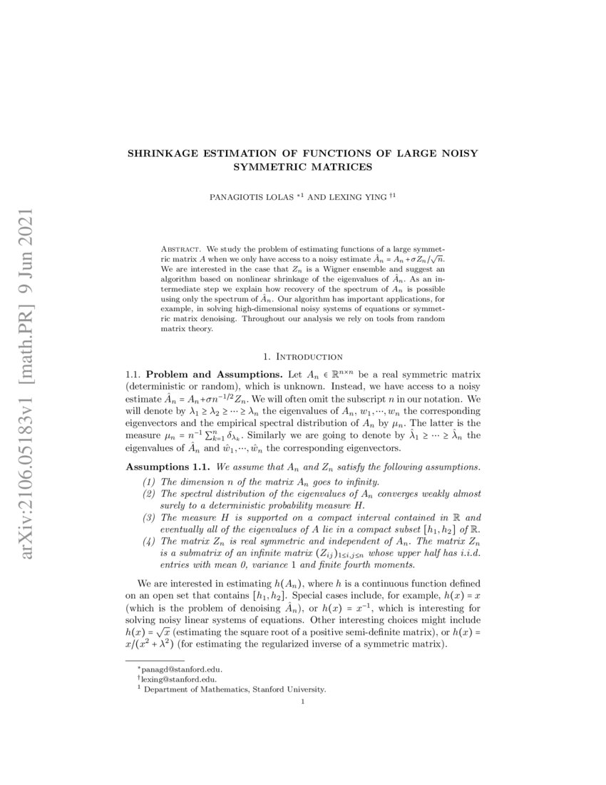Shrinkage Estimation Of Functions Of Large Noisy Symmetric Matrices