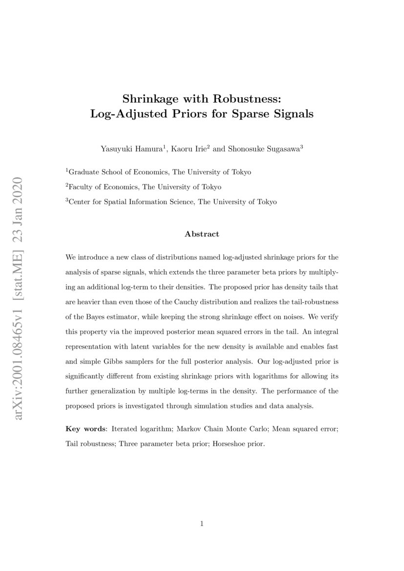 Shrinkage With Robustness Log Adjusted Priors For Sparse Signals Deepai