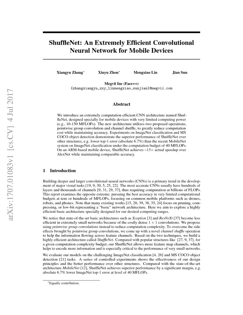 ShuffleNet: An Extremely Efficient Convolutional Neural Network for Mobile Devices | DeepAI