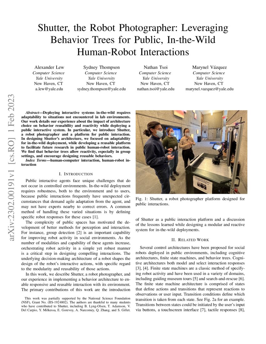 Shutter, the Robot Photographer: Leveraging Behavior Trees for Public ...