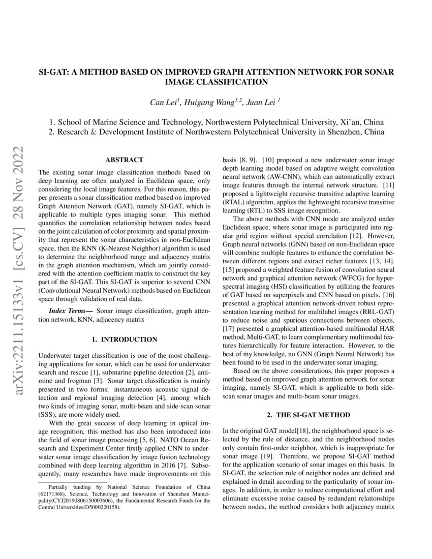 SI-GAT: A method based on improved Graph Attention Network for sonar ... SI-GAT: A method based on improved Graph Attention Network for sonar ...