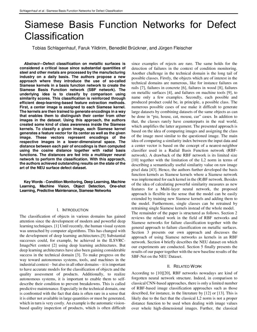 Siamese Basis Function Networks for Defect Classification | DeepAI
