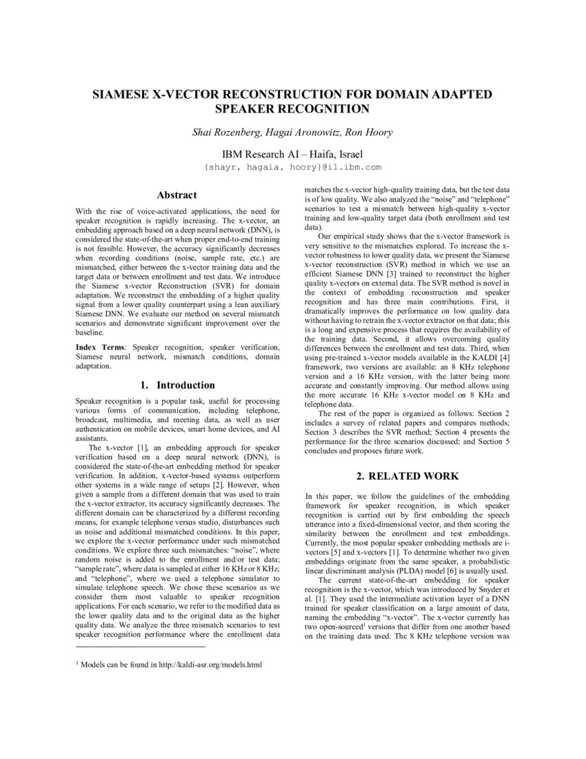 Siamese x-vector reconstruction for domain adapted speaker recognition | DeepAI