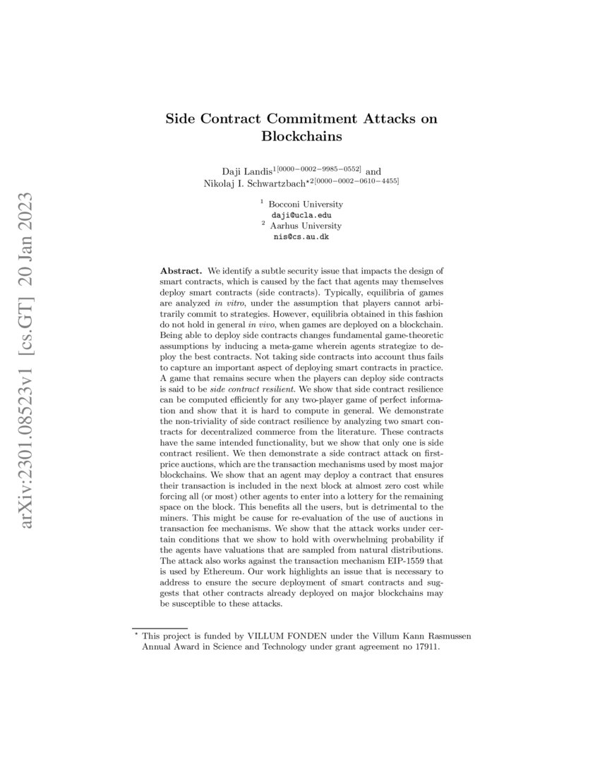 Side Contract Commitment Attacks on Blockchains | DeepAI