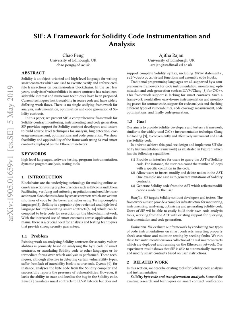 Sif A Framework For Solidity Code Instrumentation And Analysis Deepai