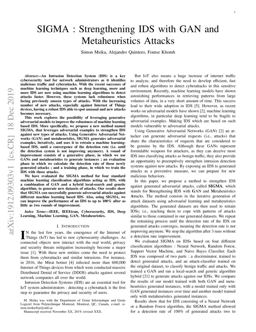 SIGMA : Strengthening IDS with GAN and Metaheuristics Attacks | DeepAI