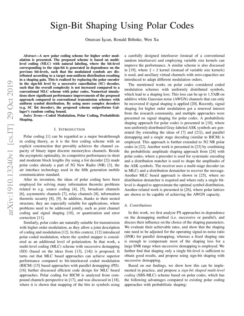 Sign-Bit Shaping Using Polar Codes | DeepAI