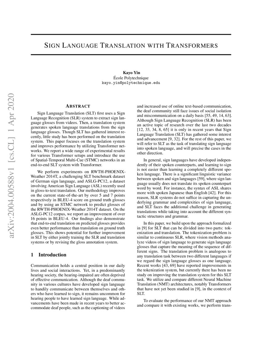 Sign Language Translation with Transformers | DeepAI