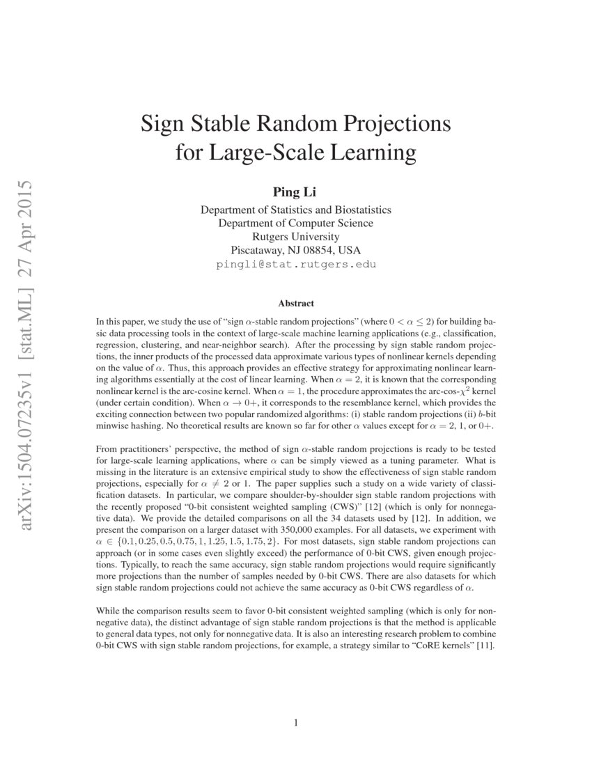 Sign Stable Random Projections for Large-Scale Learning | DeepAI