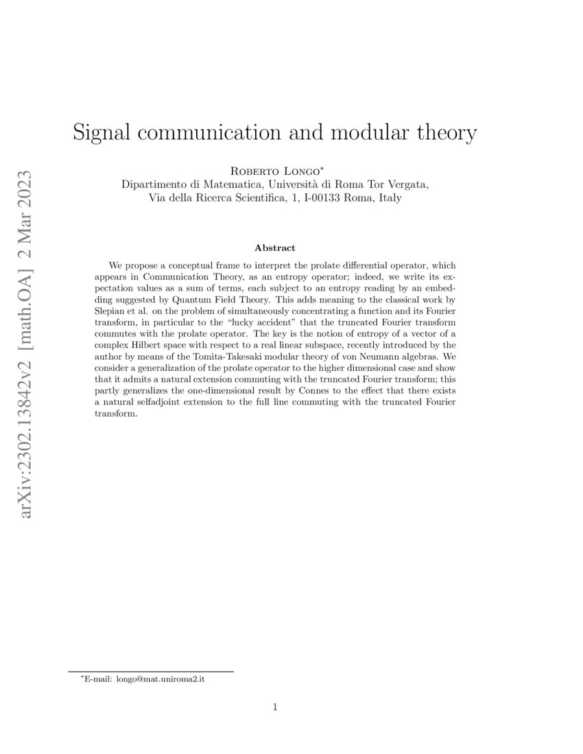 Signal communication and modular theory | DeepAI