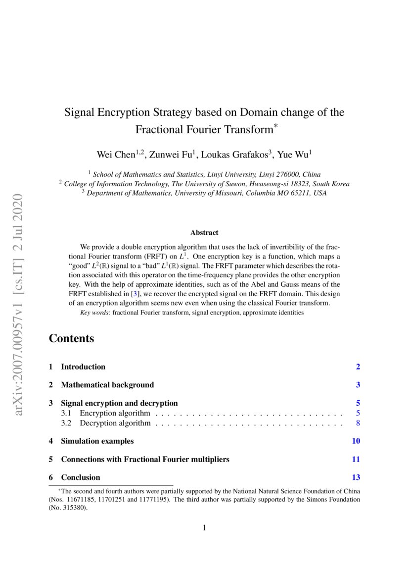 Signal Encryption Strategy based on Domain change of the Fractional ...