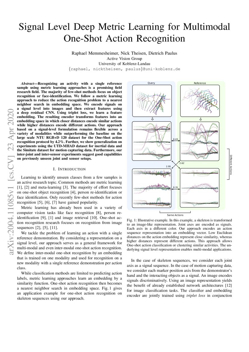 Signal Level Deep Metric Learning for Multimodal One-Shot Action Recognition | DeepAI