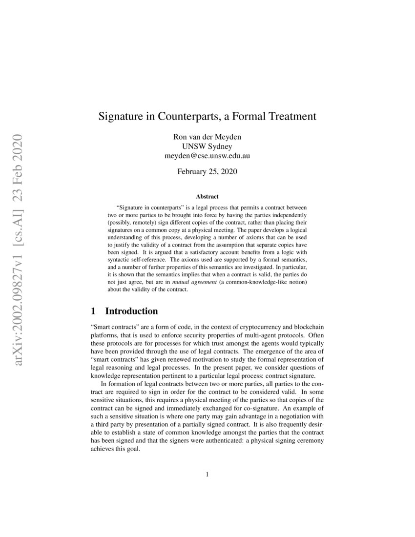 Signature in Counterparts, a Formal Treatment | DeepAI