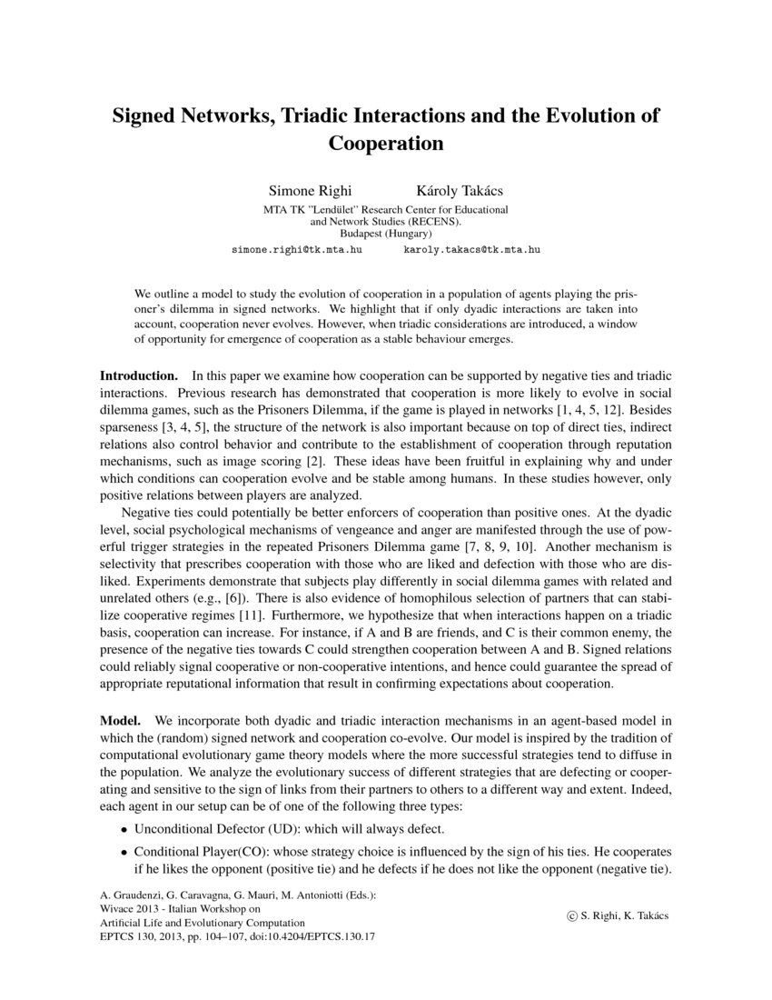 Signed Networks, Triadic Interactions and the Evolution of Cooperation ...