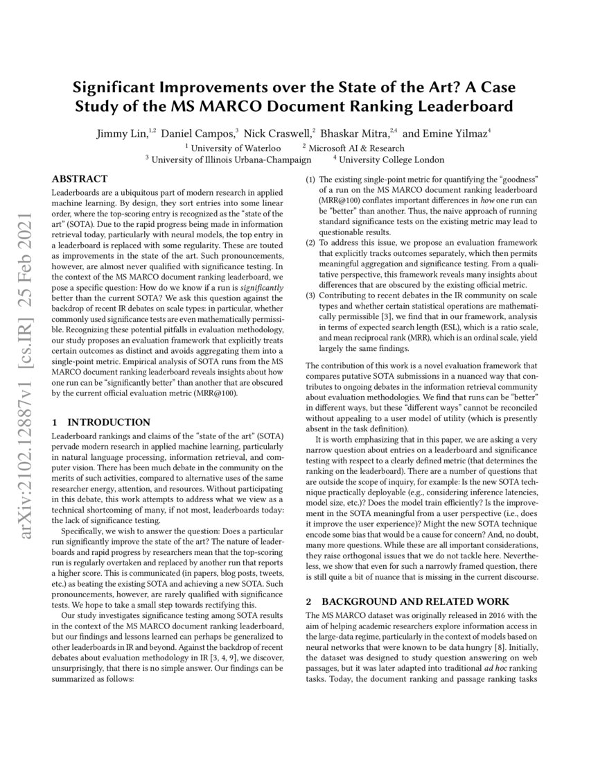 Significant Improvements over the State of the Art? A Case Study of the ...